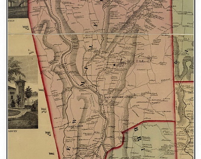 Cook County Illinois 1861 - Old Wall Map Reprint With Homeowner Names ...