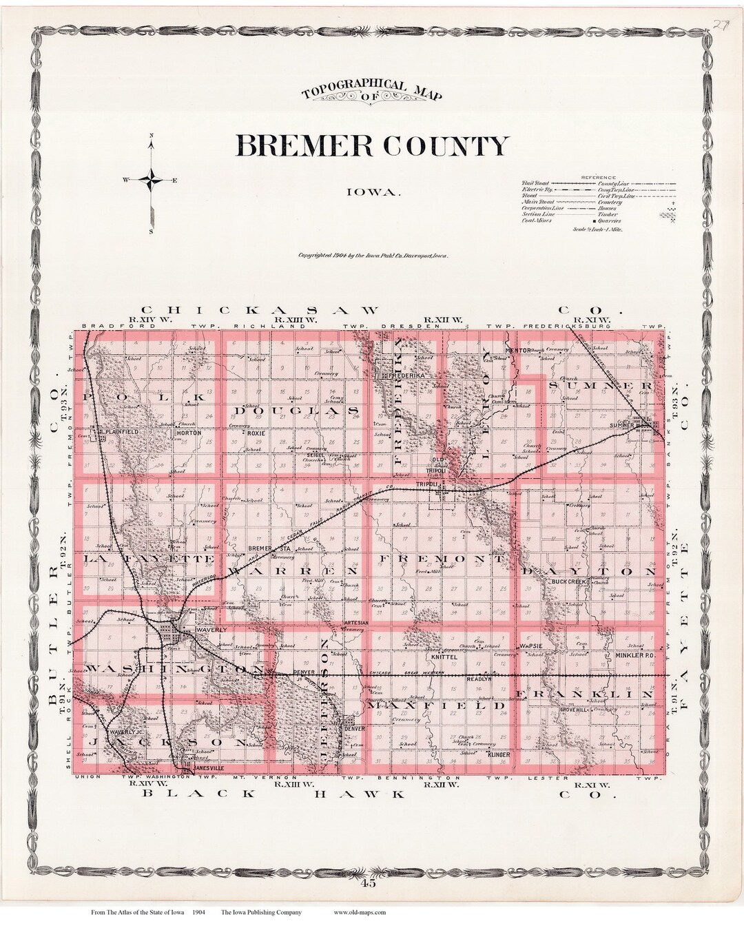 Bremer County 1904 - Old Town Map Reprint - Iowa State Atlas ...