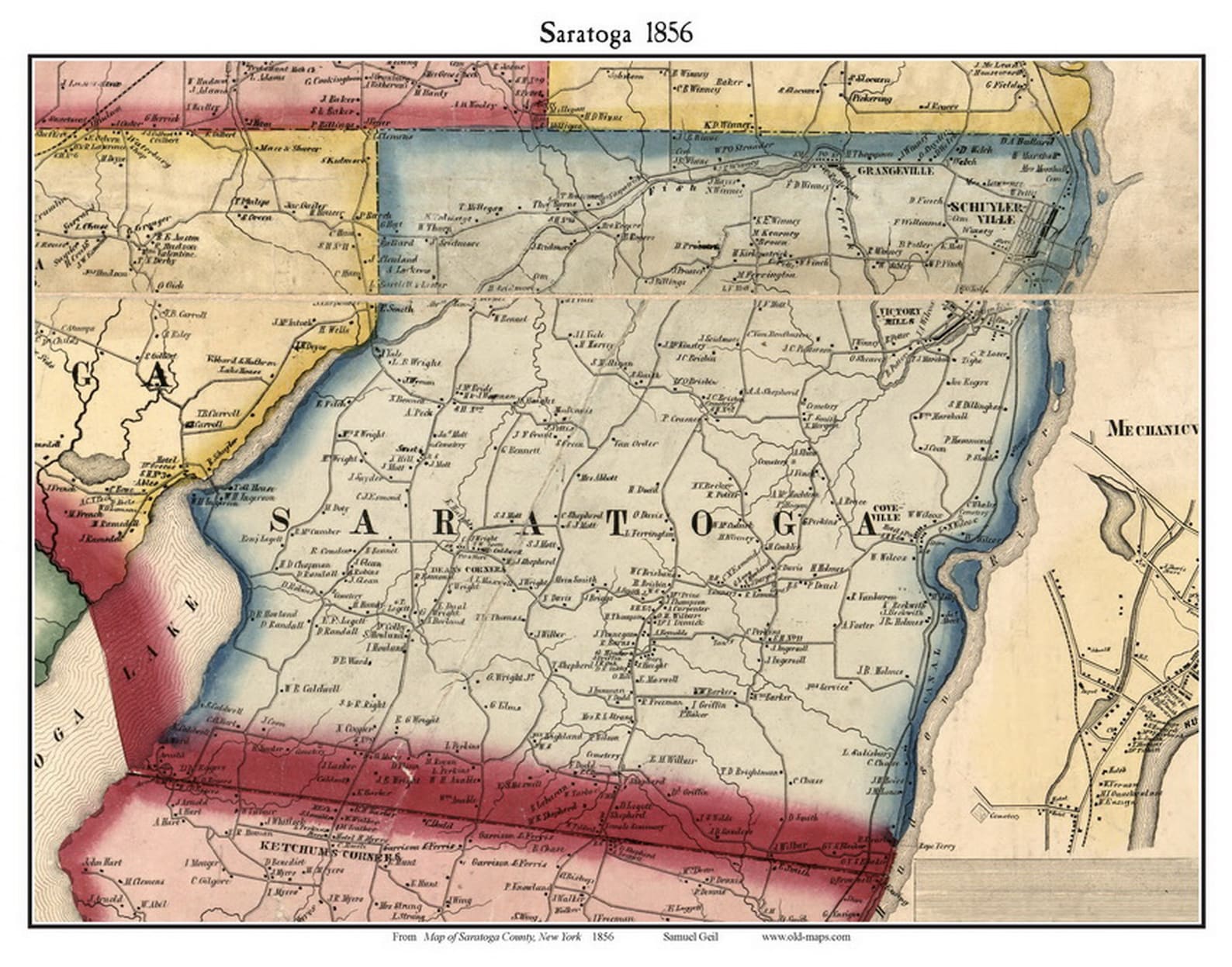 Saratoga 1856 Old Town Map With Homeowner Names New York - Etsy