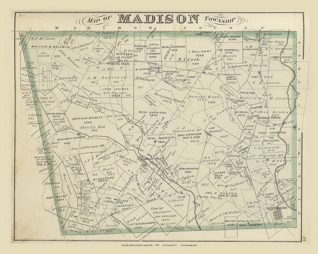 Madison 1875 - Old Town Map Reprint - Fayette County, Ohio - Homeowner ...