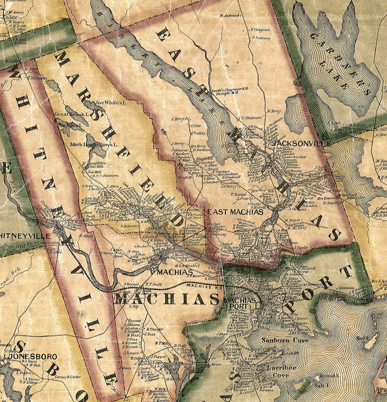 Washington County Maine 1861 Old Wall Map Reprint with | Etsy
