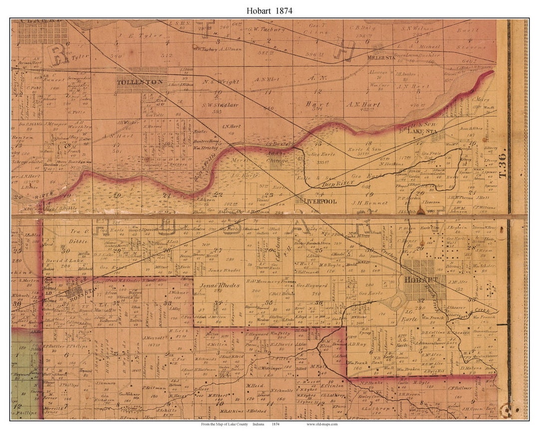 Hobart 1874 - Old Town Map With Homeowner Names Reprint Genealogy ...
