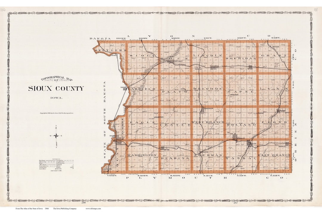 Sioux County 1904 - Old Town Map Reprint - Iowa State Atlas - Genealogy ...
