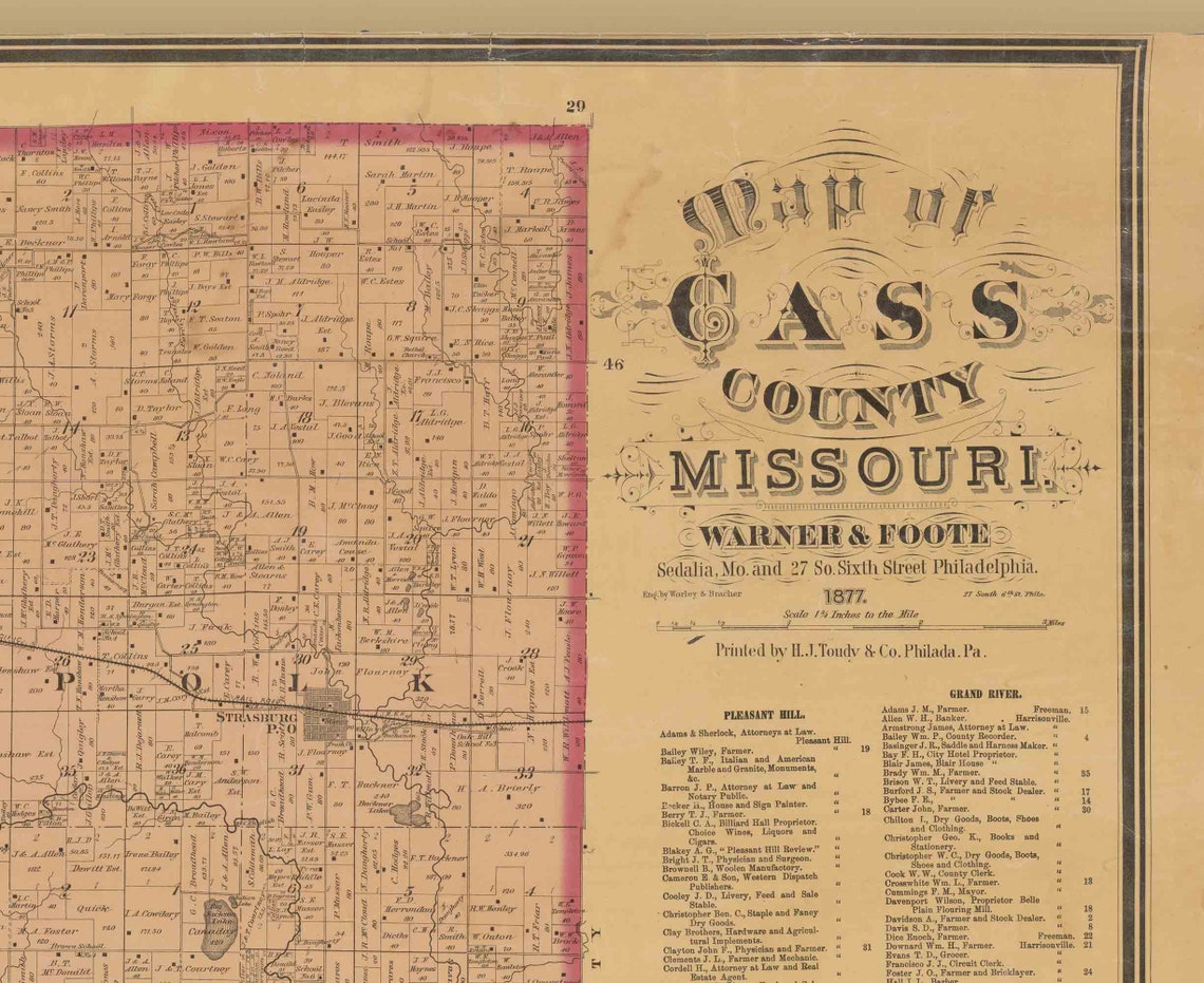 Cass County Missouri 1877 Old Wall Map With Landowner & - Etsy