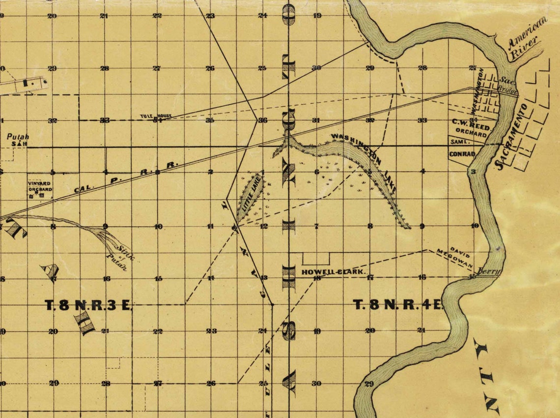 Yolo County California 1871 - Old Wall Map Reprint With Farm Lines - Etsy