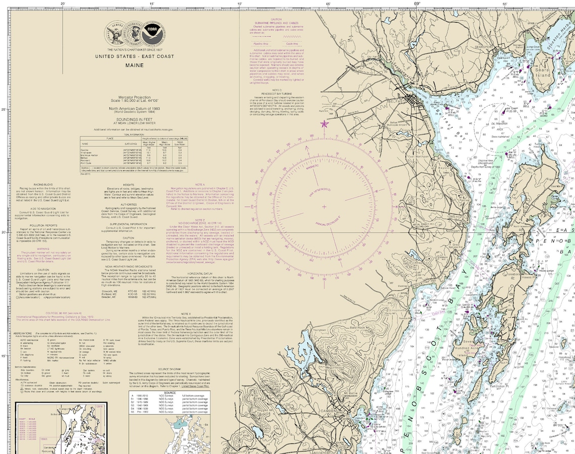 Vinalhaven & Penobscot Bay 2014 Nautical Map maine CUSTOM | Etsy