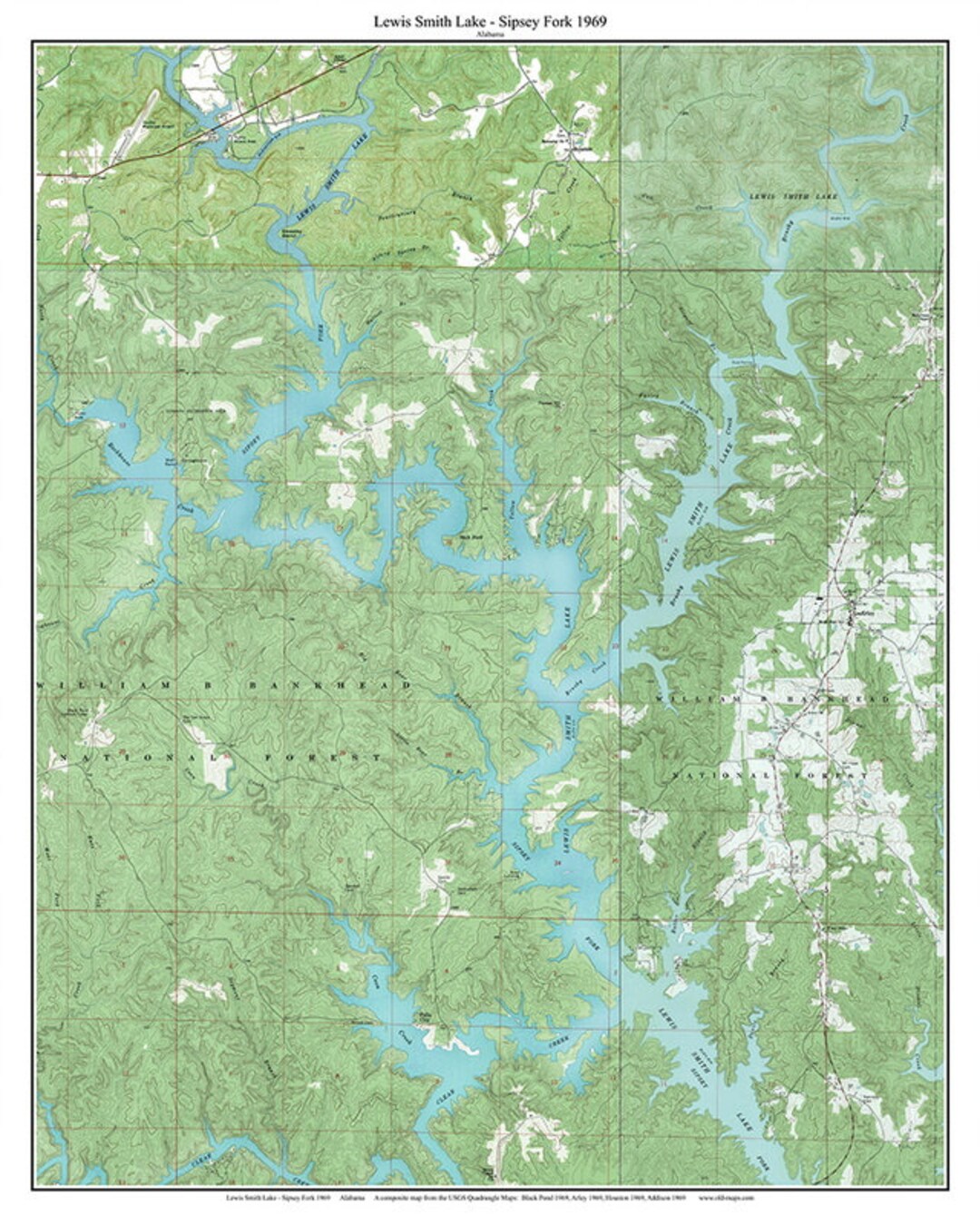 Lewis Smith Lake - Sipsey Fork 1969 - Old Topographic Map USGS - Custom ...