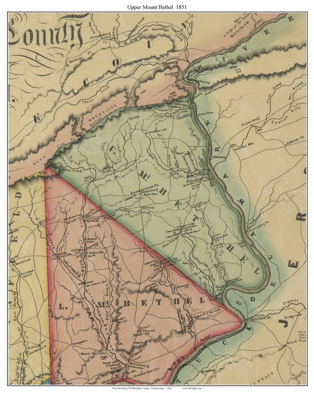 Upper Mount Bethel 1851 Old Town Map With Homeowner Names ...