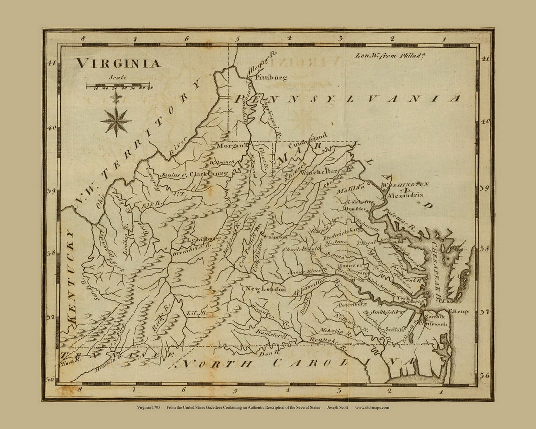 Virginia 1795 - Old Map Reprint USA 1795 Gazetteer Atlas 19 - Etsy