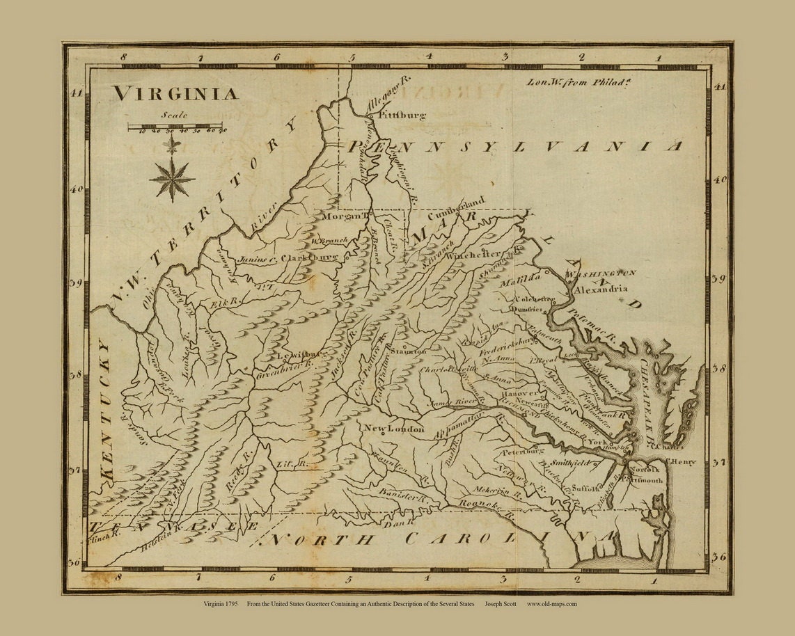 Virginia 1795 Old Map Reprint USA 1795 Gazetteer Atlas 19 - Etsy