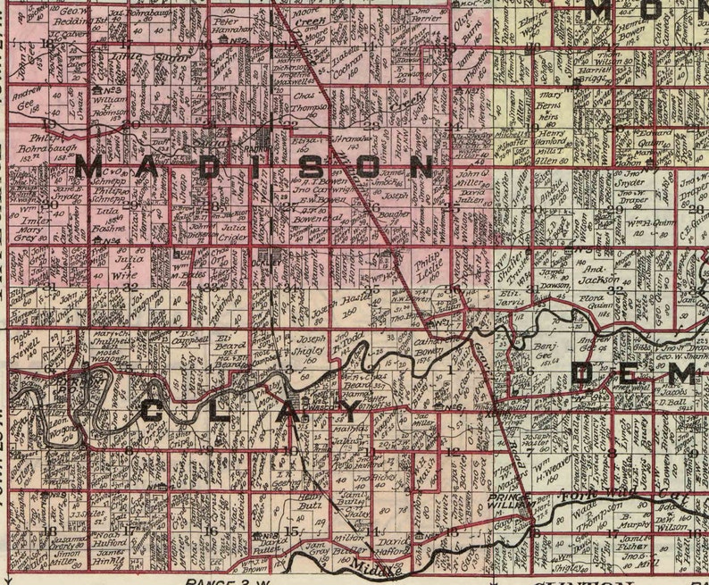 Carroll County Indiana 1898 Old Wall Map Reprint With - Etsy