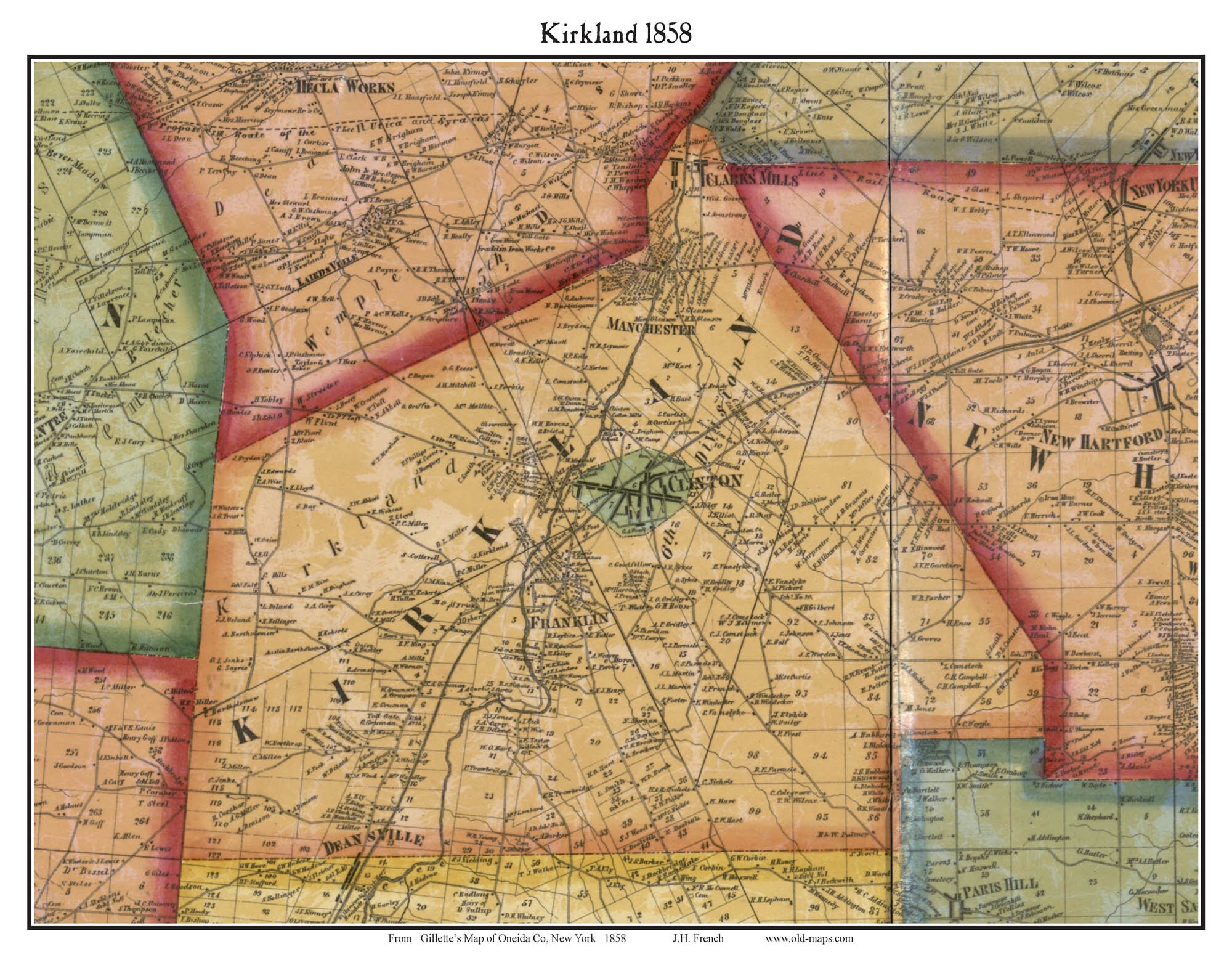 Kirkland 1858 Old Town Map - With Homeowner Names New York Reprint ...