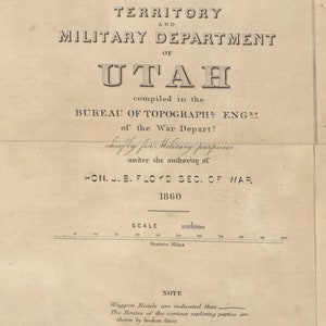 Utah Territory Military 1860 Old Map California Nevada Colorado New ...