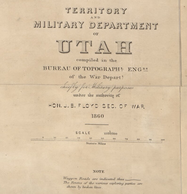 Utah Territory Military 1860 Old Map California Nevada Colorado New ...