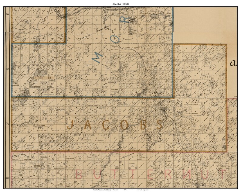 Jacobs 1898 Old Town Map With Homeowner Names - Wisconsin - Reprint ...