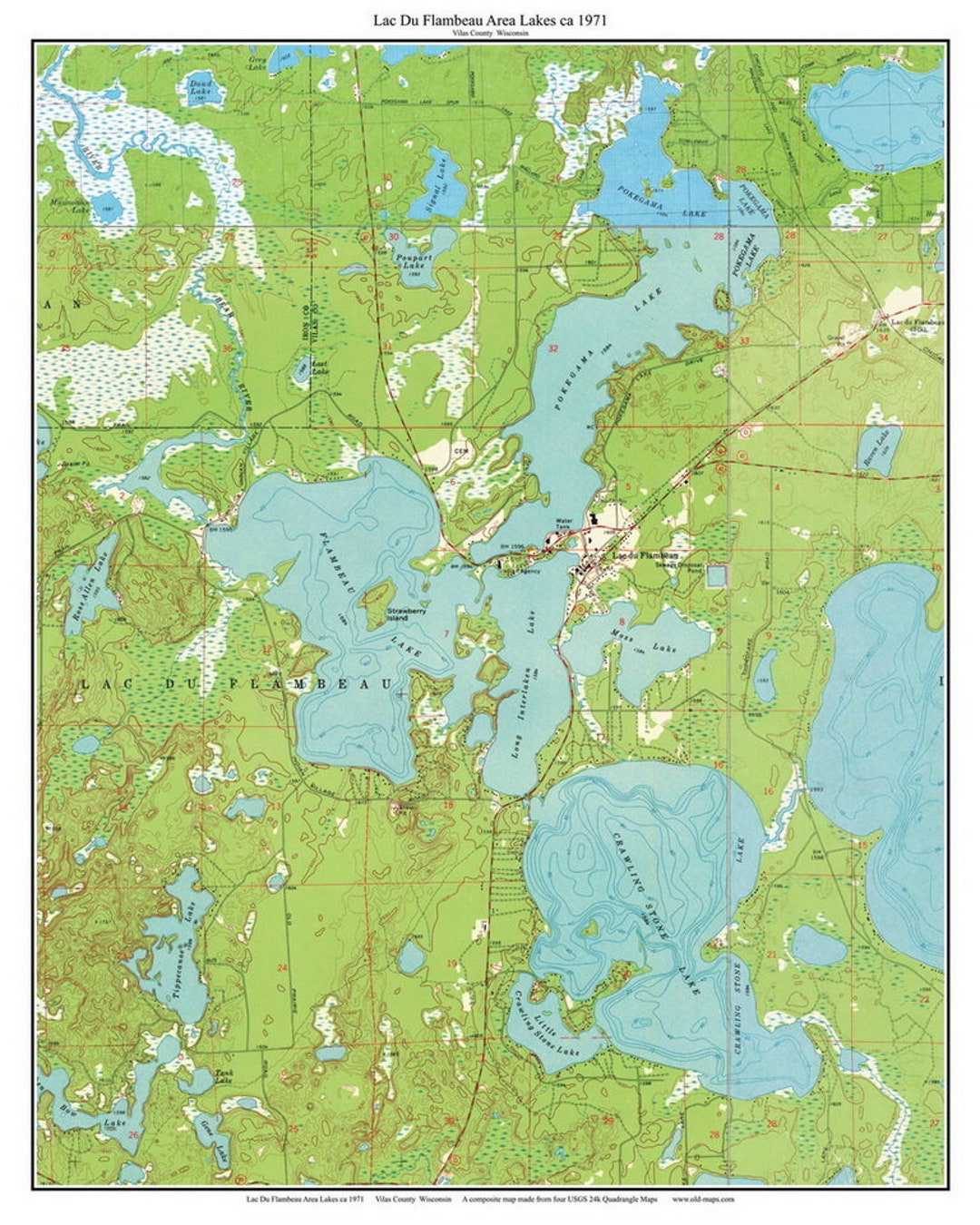Lac Du Flambeau 1971 - Flambeau Lake, Foregama Lake, Crawling Stone Lake - USGS Old Topographic ...