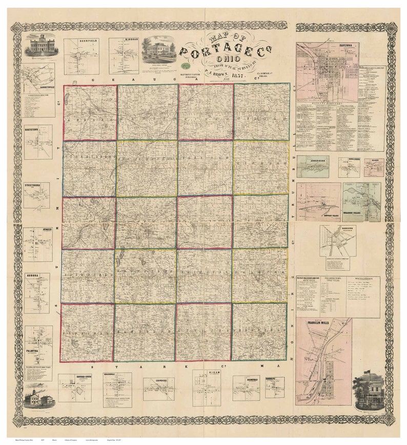Portage County Ohio 1857 - Old Wall Map Reprint With Homeowner Names ...