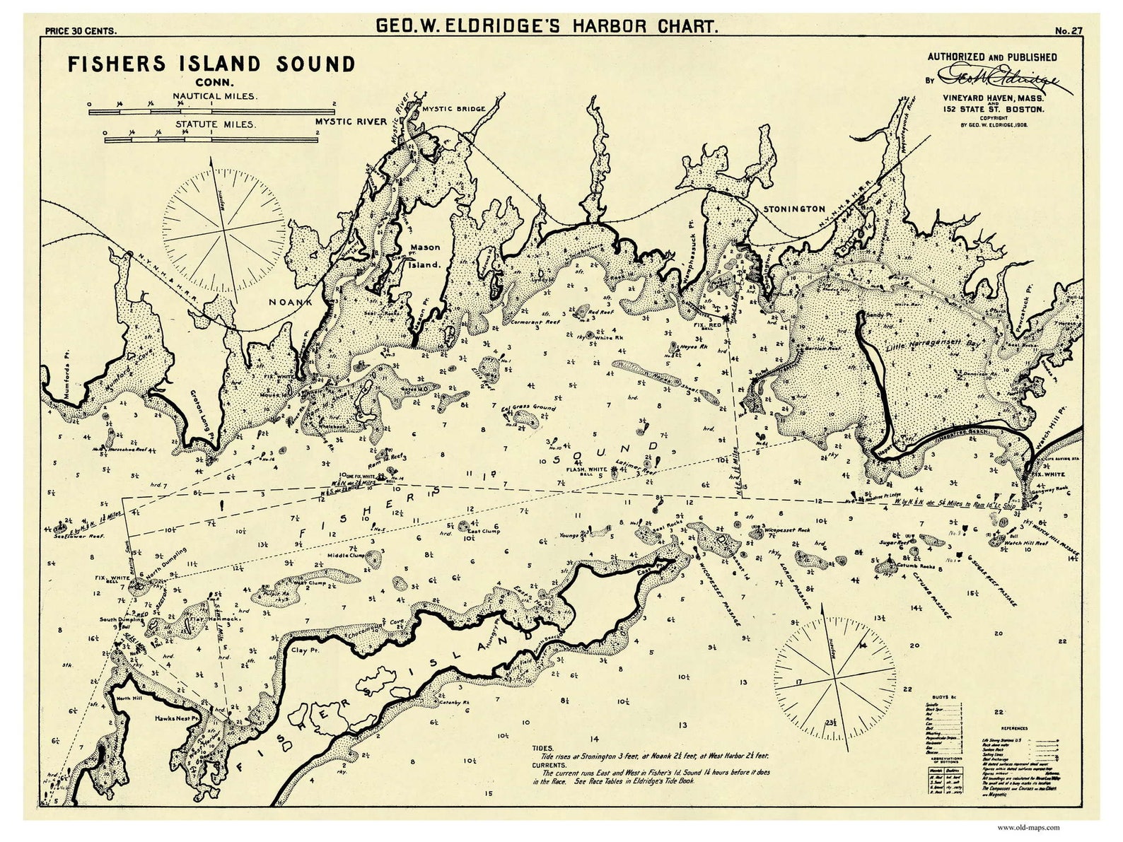 Fisher Island Sound 1908 Harbor Chart Nautical Connecticut | Etsy