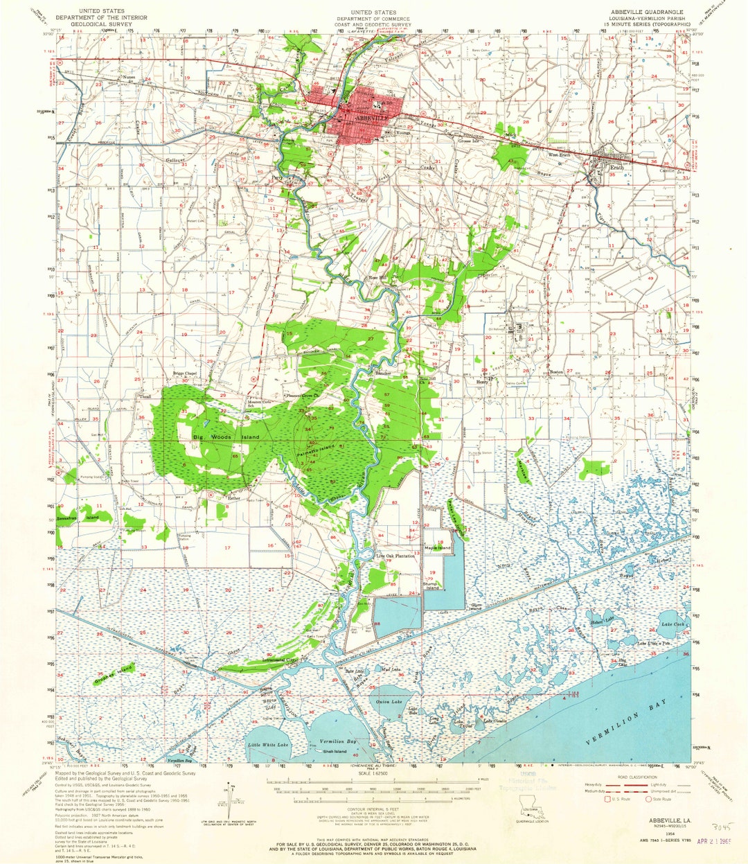 Abbeville 1954 1965 Old Topo Map Vermillion River Intracoastal City ...