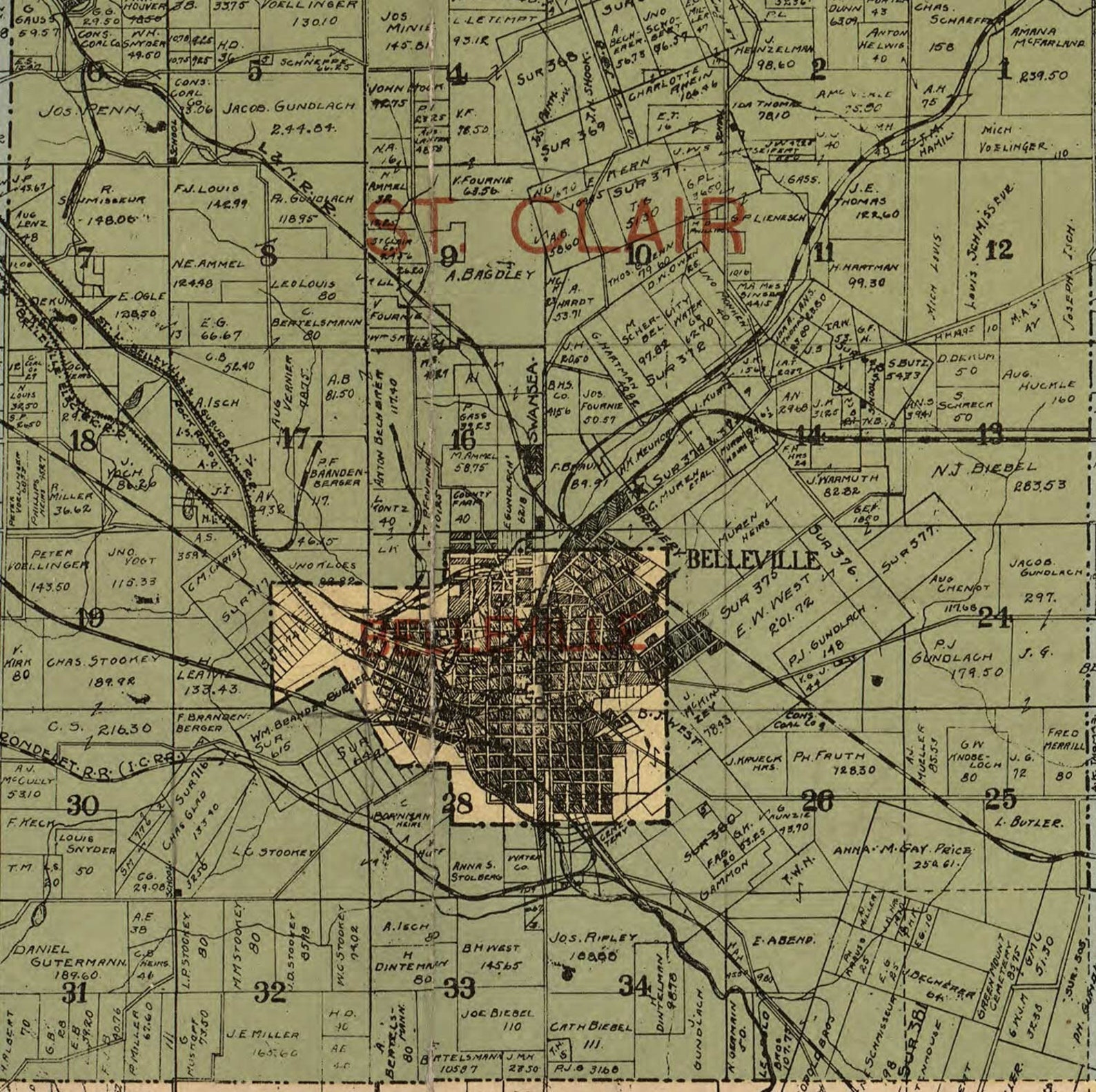 Saint Clair County Illinois 1899 Old Wall Map Reprint With - Etsy