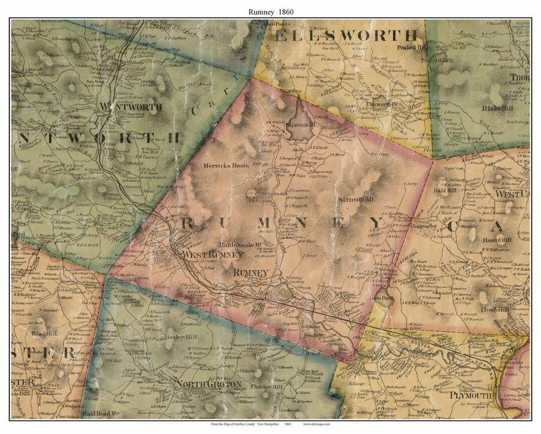 Rumney 1860 Old Town Map With Homeowner Names New Hampshire - Reprint ...