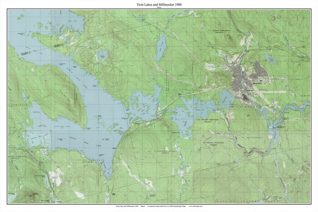 Twin Lakes and Millinocket 1988 Topographic Map USGS 7x7 Custom ...