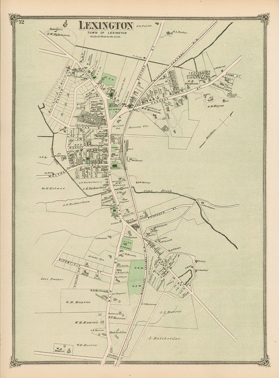 Lexington Village 1875 Old Town Map Reprint Middlesex | Etsy