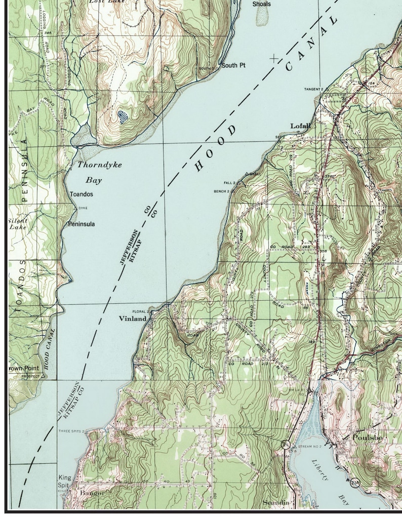 Entrance to Hood Canal - Ca. 1940 - USGS Old Topographic Map Custom ...