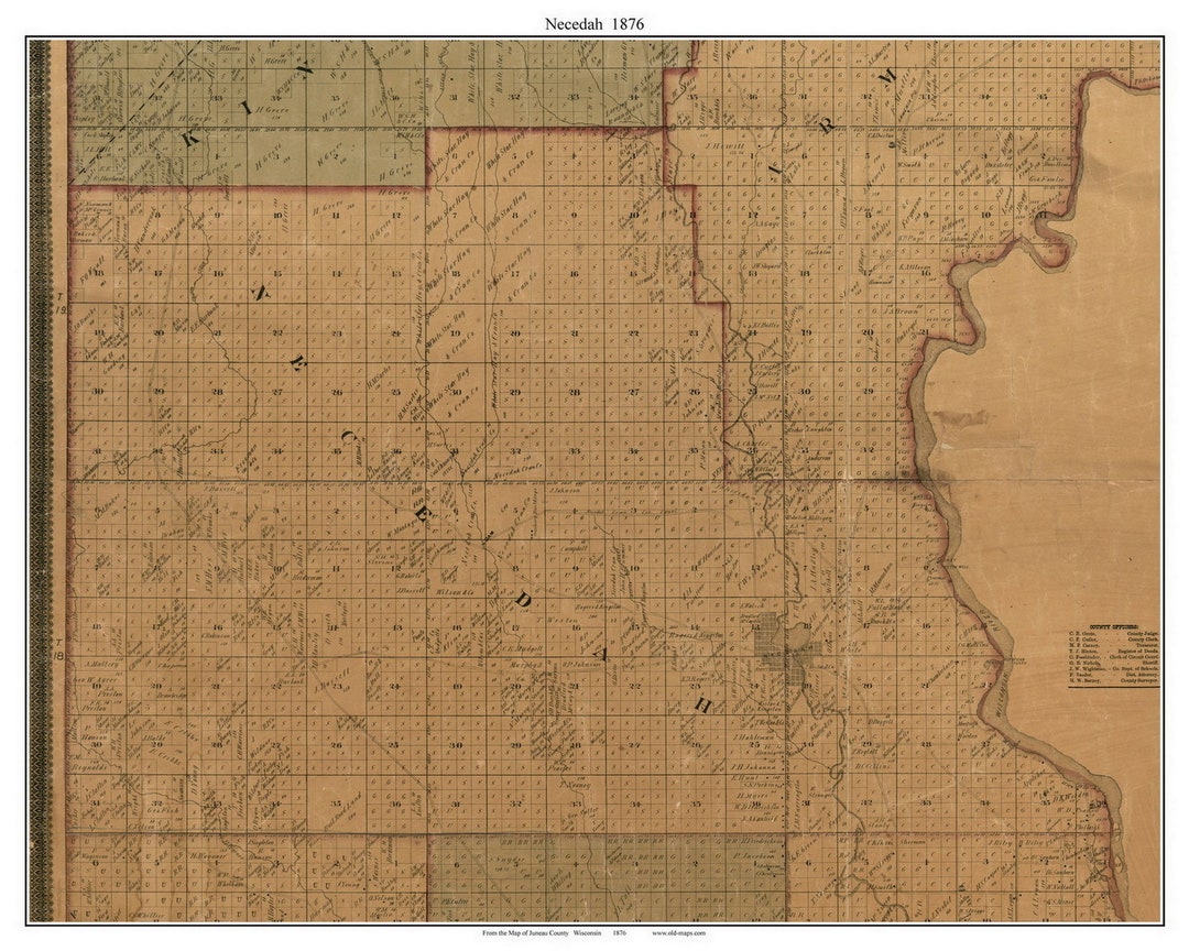 Necedah 1876 - Old Town Map With Homeowner Names - Wisconsin - Reprint ...