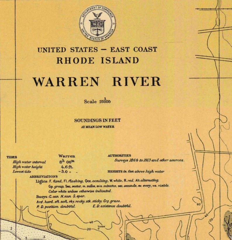Warren River RI 1915 Nautical Map by the USCGS Reprint | Etsy