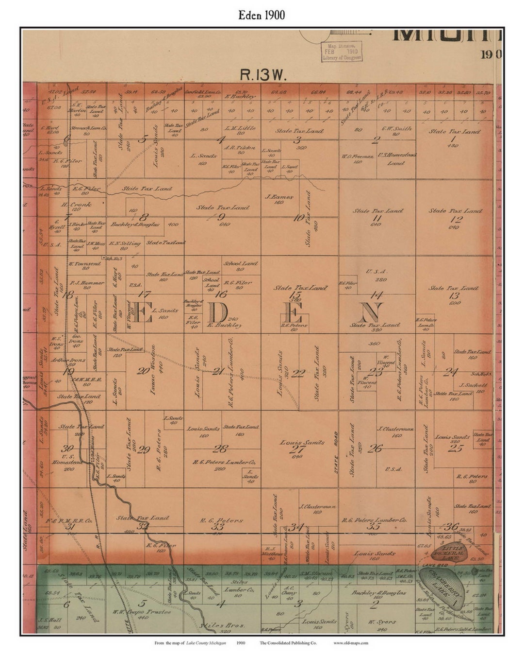 Eden 1900 Old Town Map With Homeowner Names - Michigan - Reprint ...