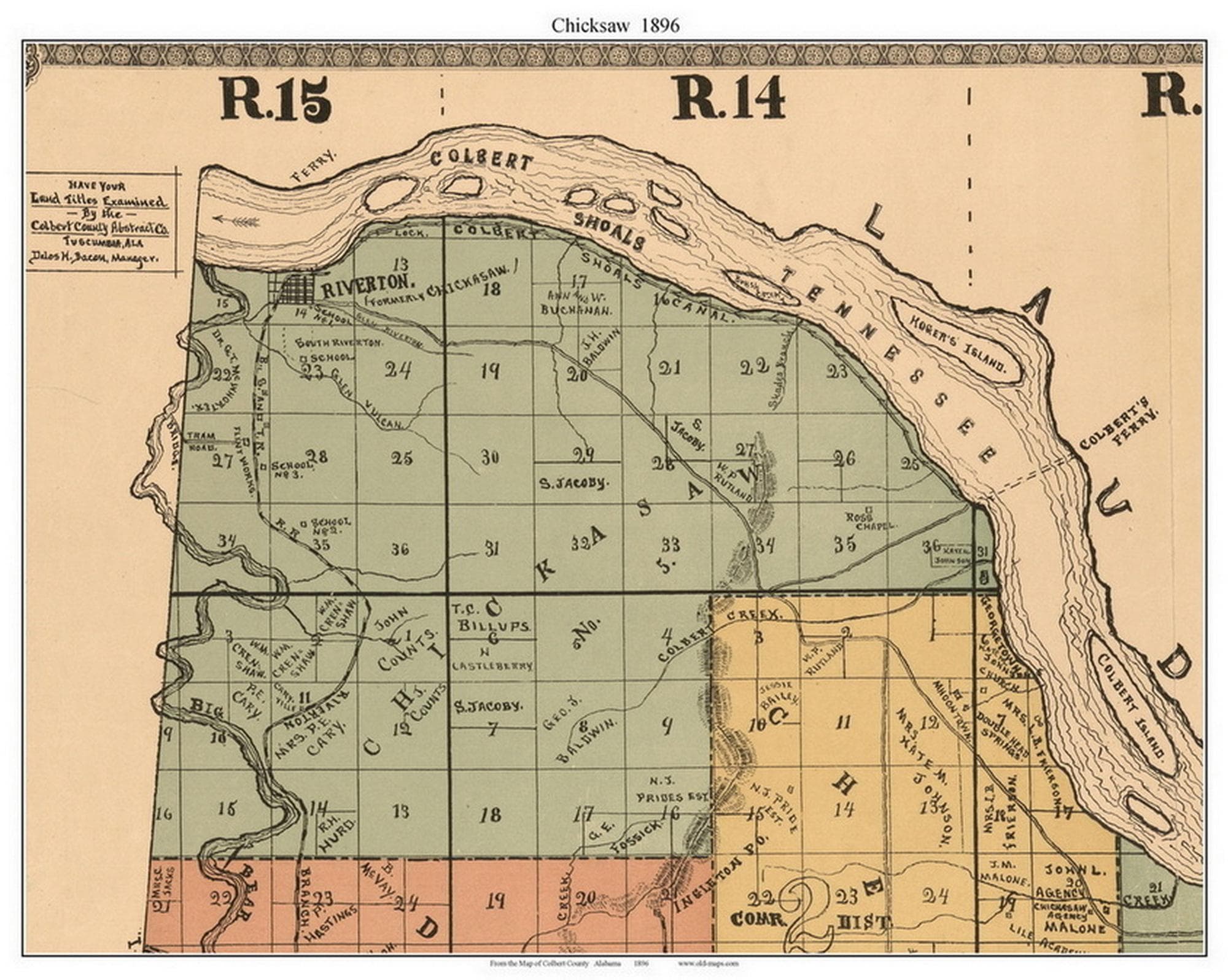 Chickasaw 1896 Old Town Map With Homeowner Names - Colbert Shoals ...