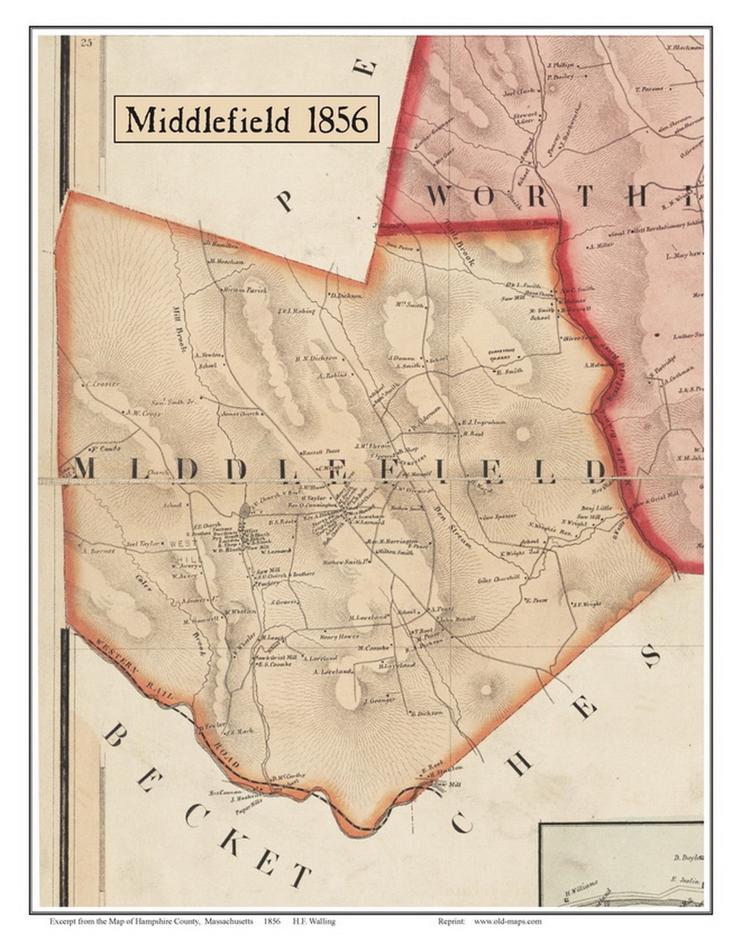 Middlefield 1856 Old Town Map With Homeowner Names Massachusetts ...