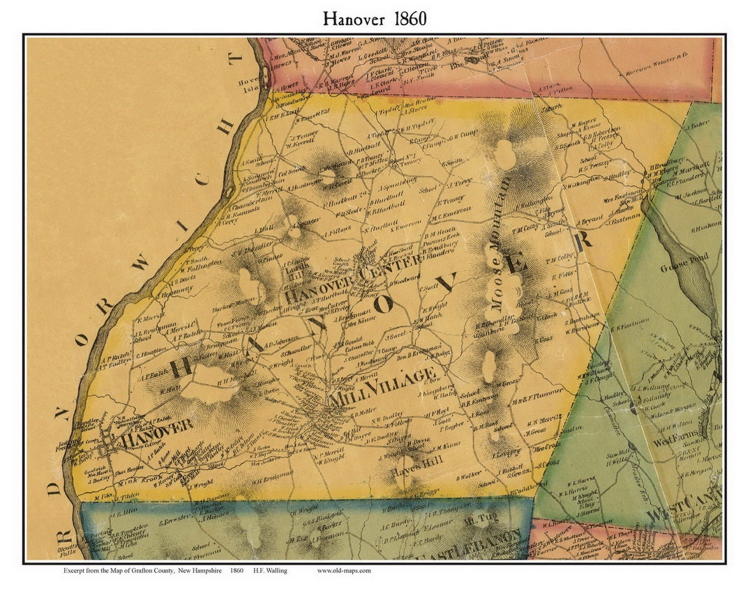 Hanover 1860 Old Town Map With Homeowner Names New Hampshire Reprint ...