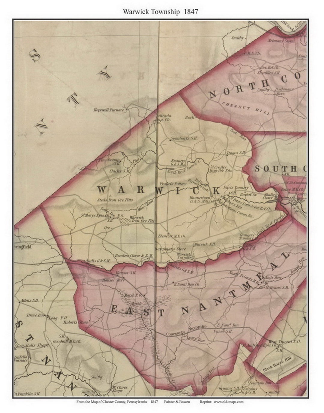 Warwick 1847 Old Town Map With Homeowner Names Pennsylvania - Etsy