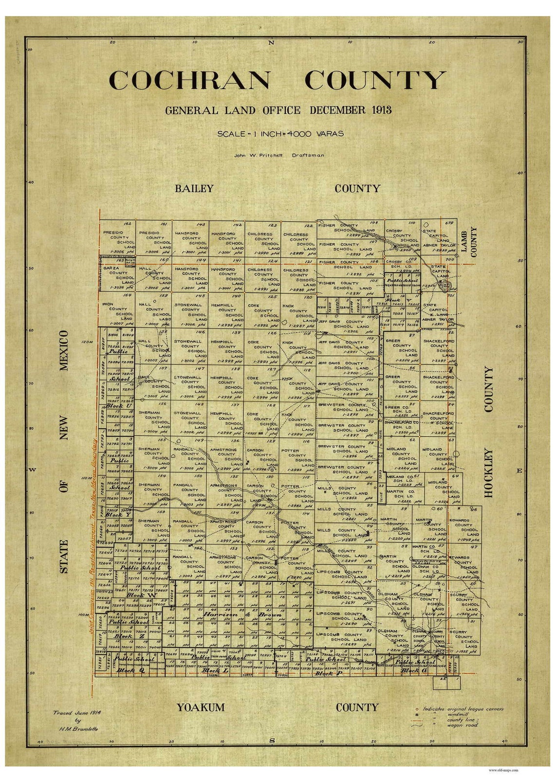 Cochran County Texas 1913 Old Wall Map Reprint With Land | Etsy