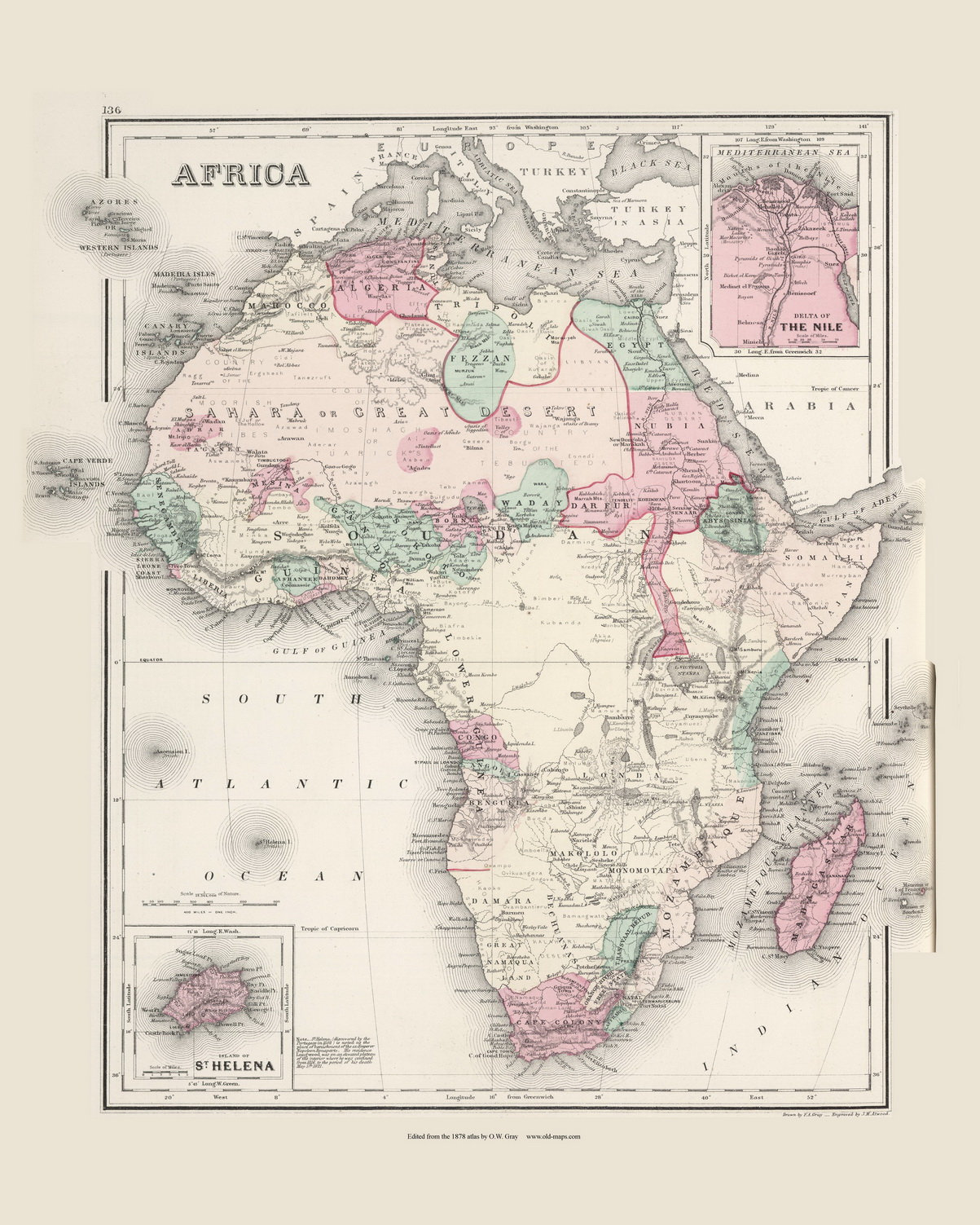 Africa 1878 Old Map - O.W. Gray Europe-world Map USA Atlas - Etsy