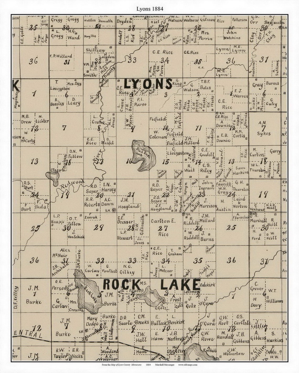 Lyons 1884 Old Town Map With Homeowner Names Minnesota - Etsy