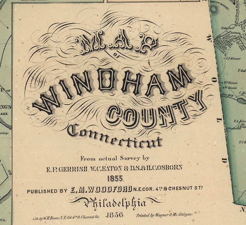 Windham County Connecticut 1856 - Old Wall Map Reprint With Homeowner ...