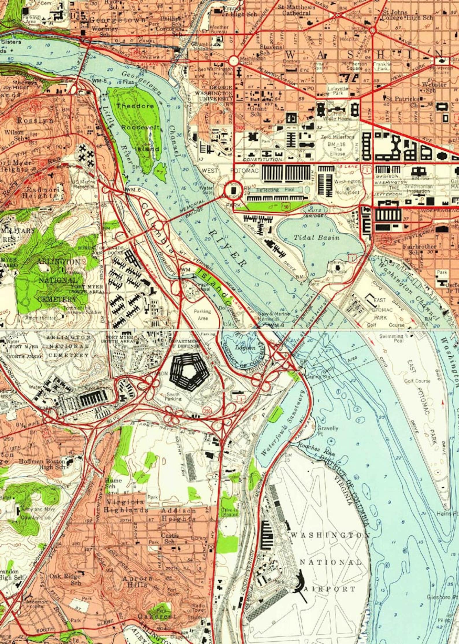 Washington DC Area 1956 Old Topographic Map USGS Custom - Etsy Italia