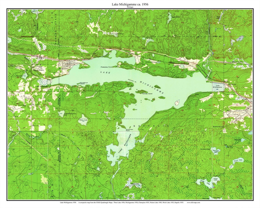 Lake Michigamme - Ca. 1956 Map Reprint - Michigan - Old Topographic ...