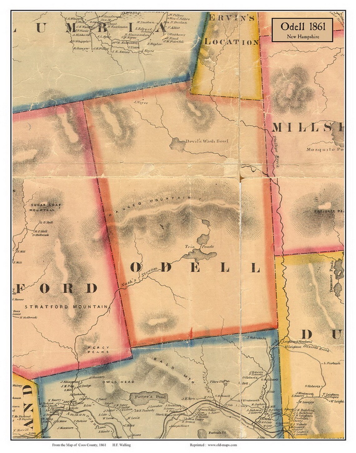 Odell 1861 Old Town Map With Homeowner Names New Hampshire - Etsy