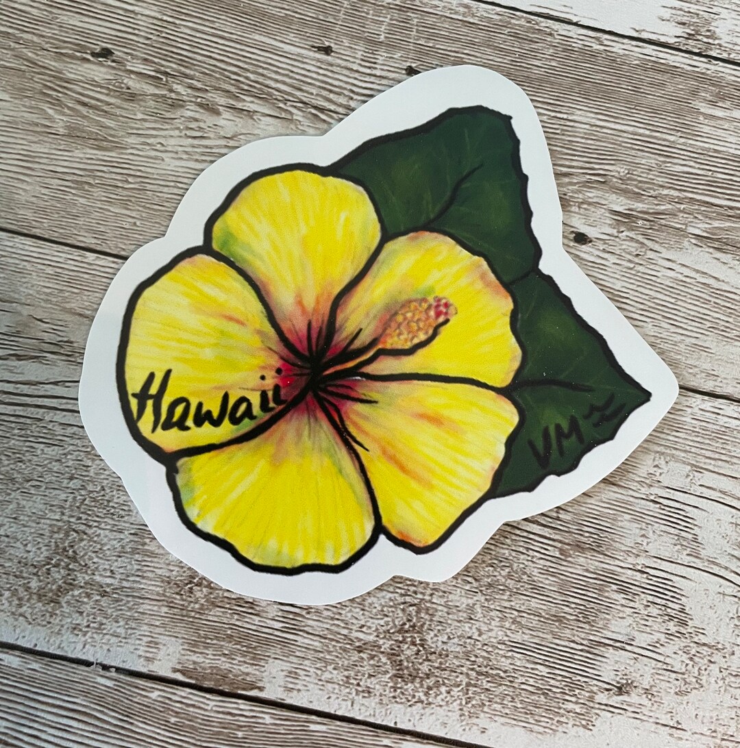 Yellow Hibiscus Vinyl Waterproof Sticker, Water Bottle, Hawaii Sticker ...
