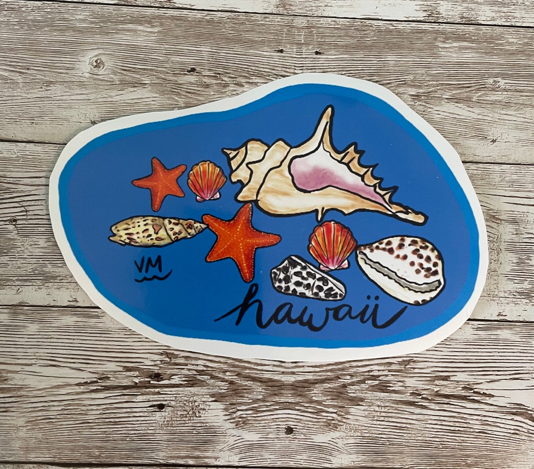 Hawaiian Seashells Vinyl Waterproof Sticker, Water Bottle, Hawaii ...