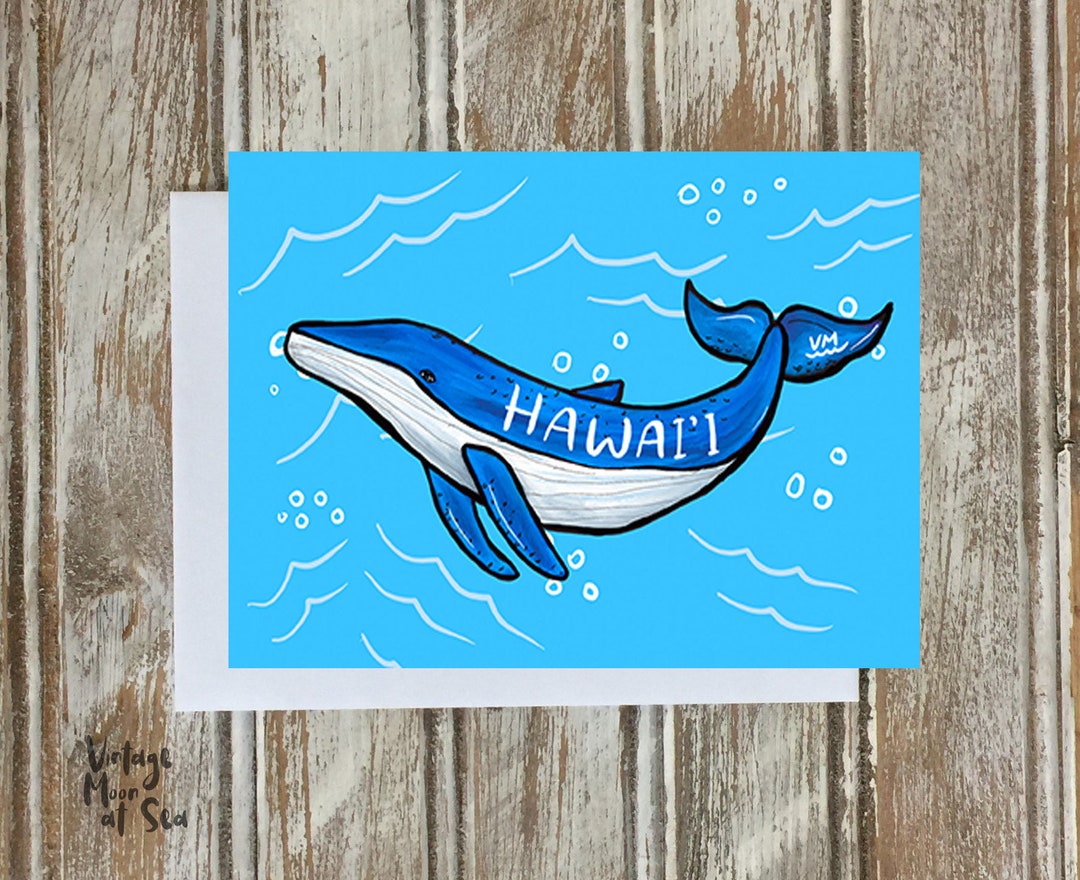 Whale Note Card, Whimsical Art Card, Hawaii Greeting Card, Blank Card ...