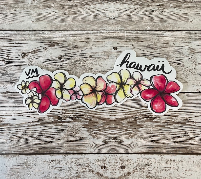 Plumeria Lei Border Vinyl Waterproof Sticker, Water Bottle, Hawaii ...