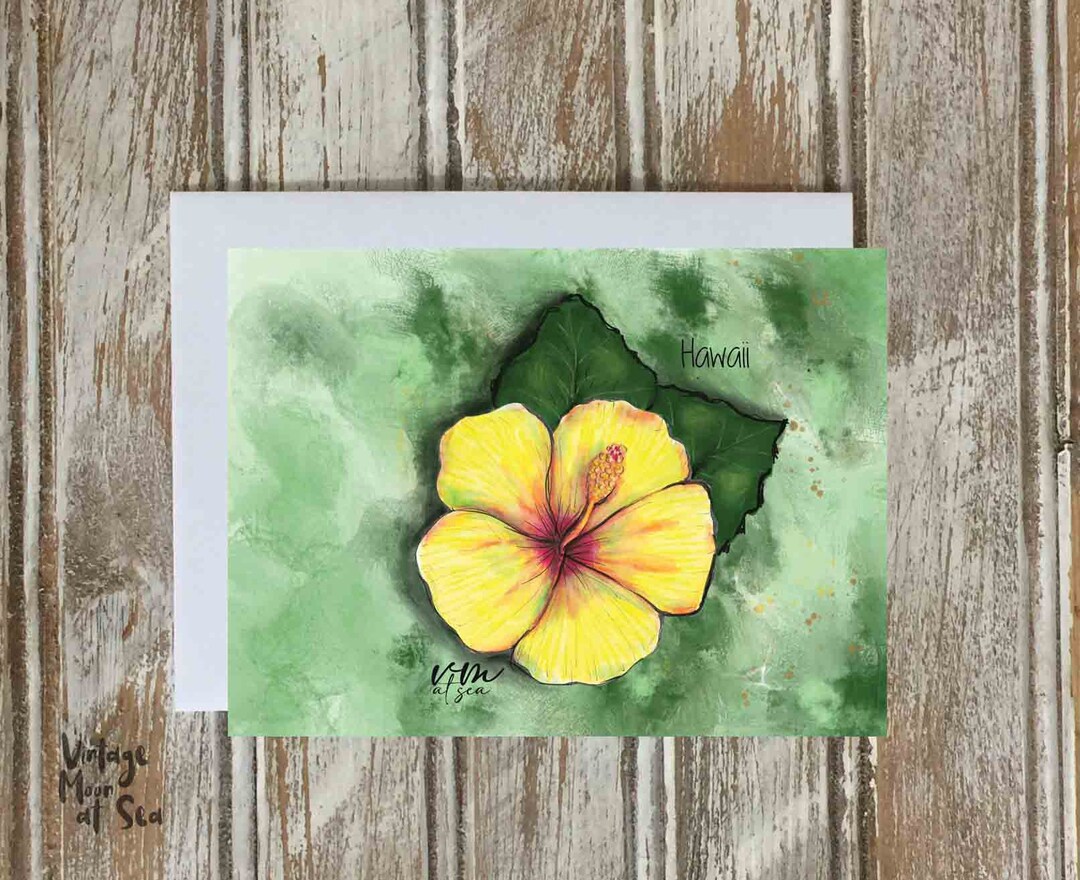 Hibiscus Note Card, Whimsical Art Card, Hawaii Greeting Card, Blank ...