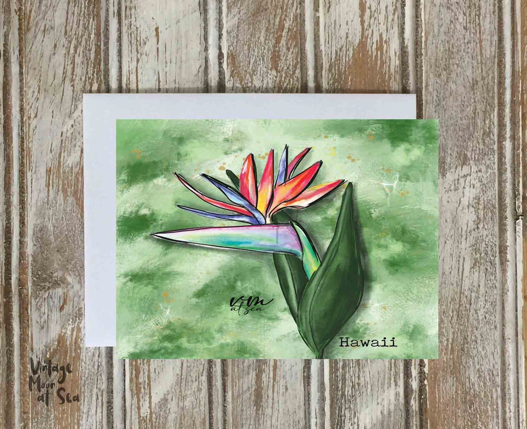 Bird of Paradise Note Card, Whimsical Art Card, Hawaii Greeting Card ...