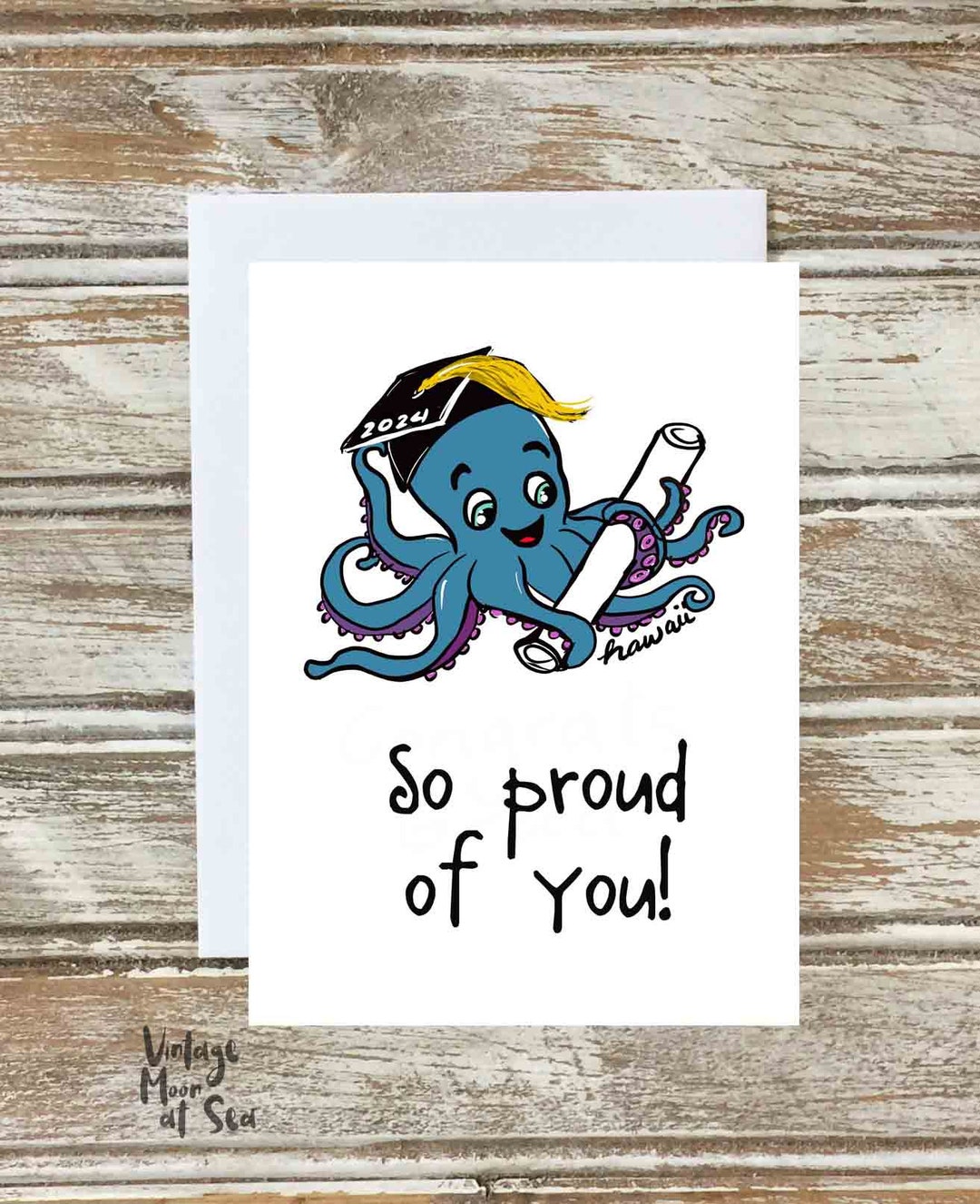 Graduation Octopus Card, Whimsical Art Card, Hawaii Greeting Card ...