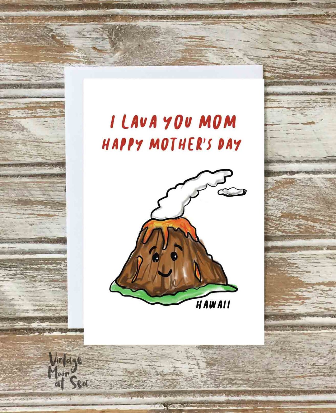 Volcano I Lava You Note Card, Mother's Day, Whimsical Art Card, Beach ...